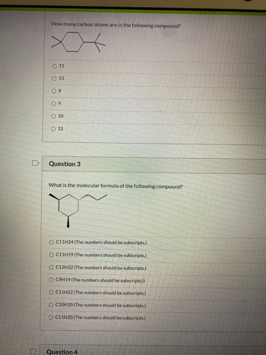 Solved How many carbon atoms are in the following compound? | Chegg.com