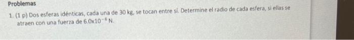 Solved Problemas 1. (1 p) Dos esferas idénticas, cada una de | Chegg.com