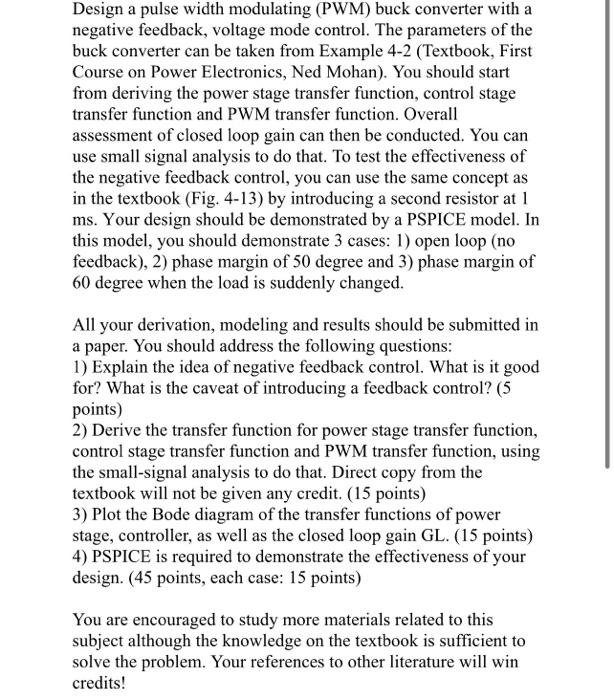 Design a pulse width modulating (PWM) buck converter | Chegg.com