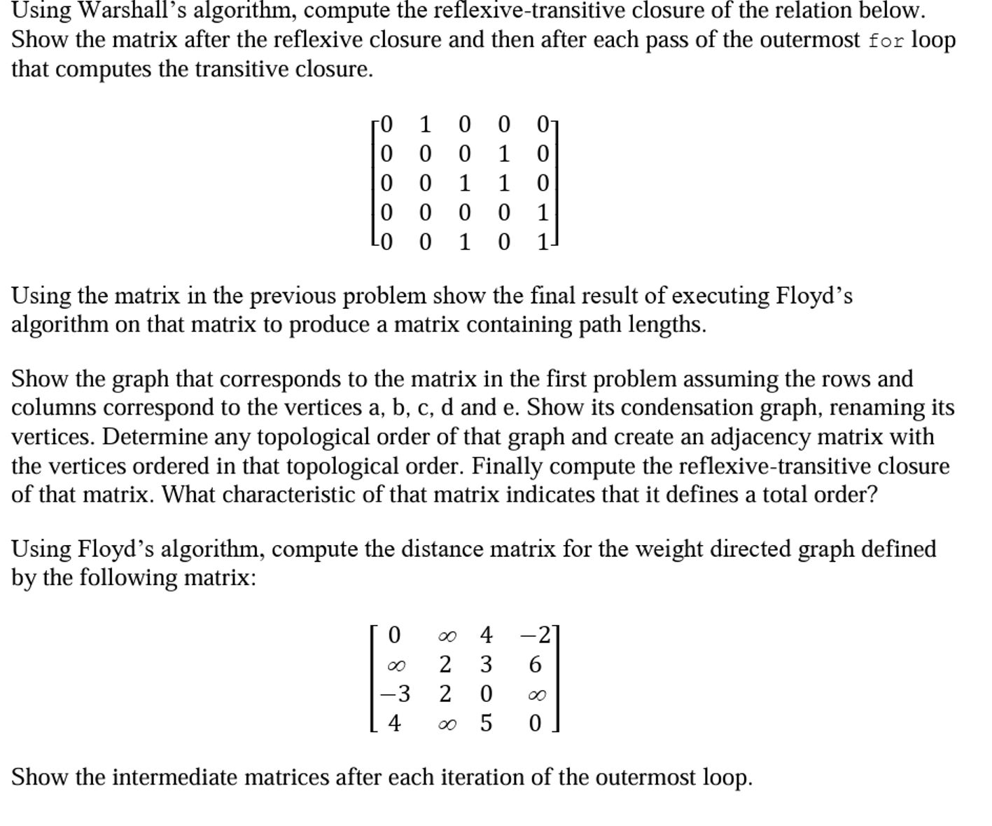 1. ﻿ Using Warshall's algorithm, compute the | Chegg.com