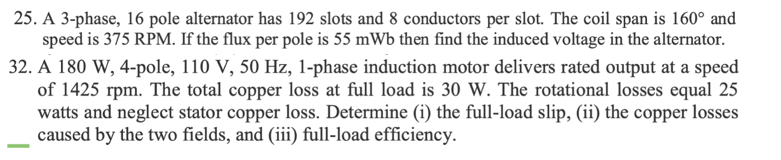 A 3-phase, 16 ﻿pole alternator has 192 ﻿slots and 8 | Chegg.com
