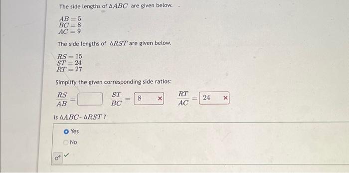 Solved The side lengths of AABC are given below.. AB = 5 BC= | Chegg.com