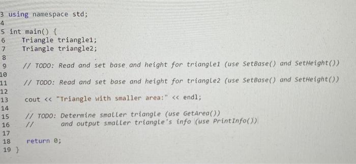 Solved 7.21 LAB: Triangle area comparison (classes) Given | Chegg.com