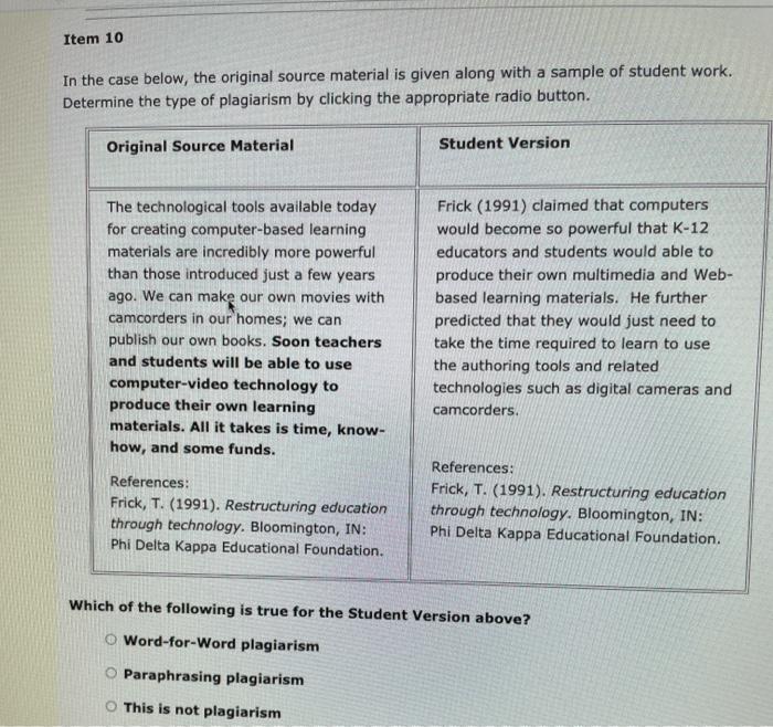 Solved Item 10 In the case below, the original source | Chegg.com