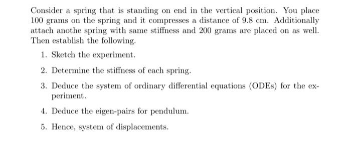 Solved Consider a spring that is standing on end in the | Chegg.com