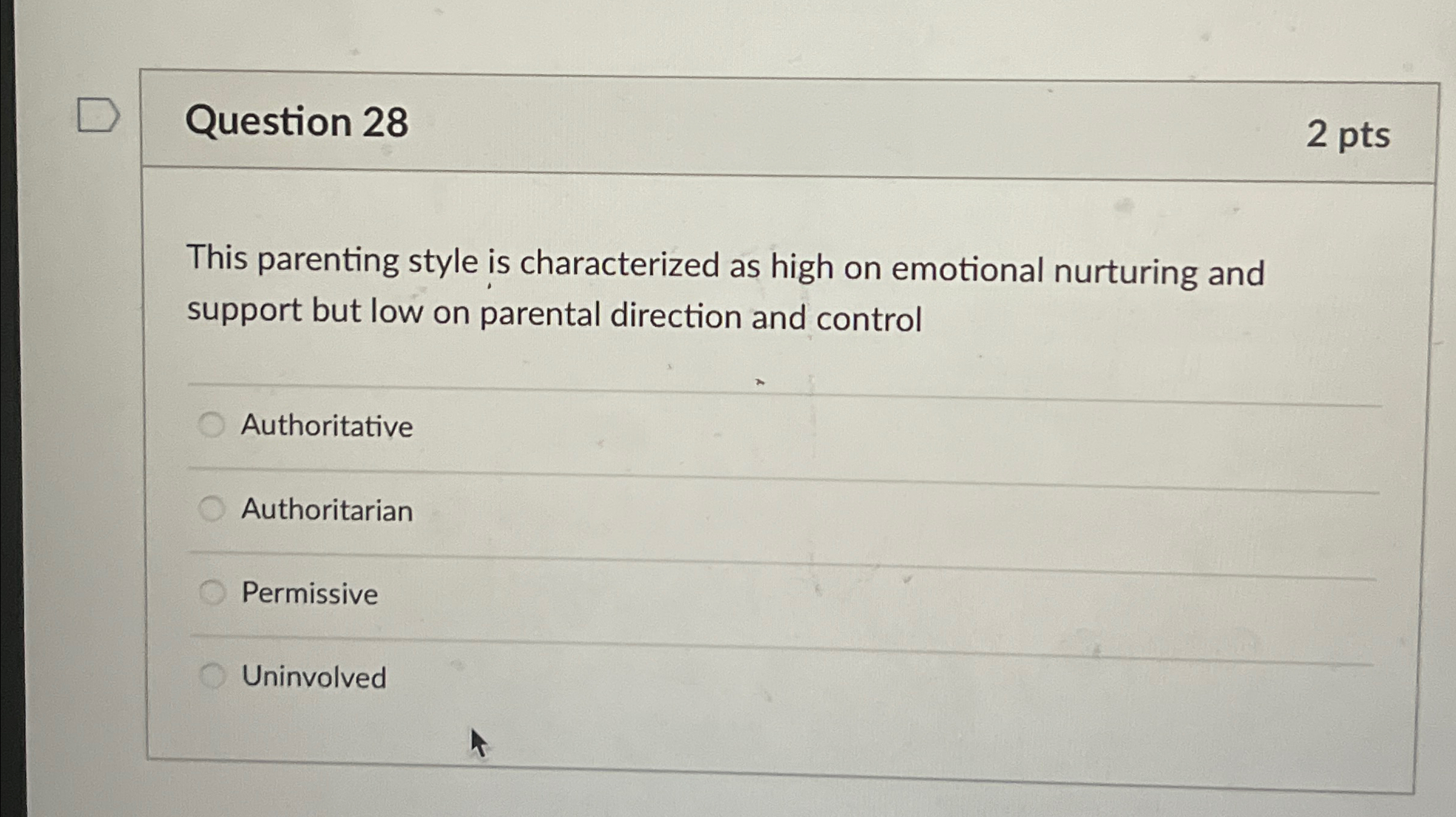 Solved Question 282 ﻿ptsThis parenting style is | Chegg.com
