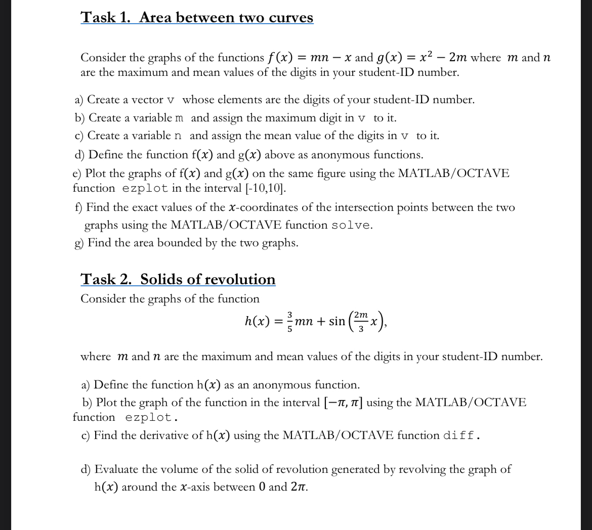 Solved by an EXPERT Task 1. ﻿Area between two curvesConsider the graphs | Chegg.com