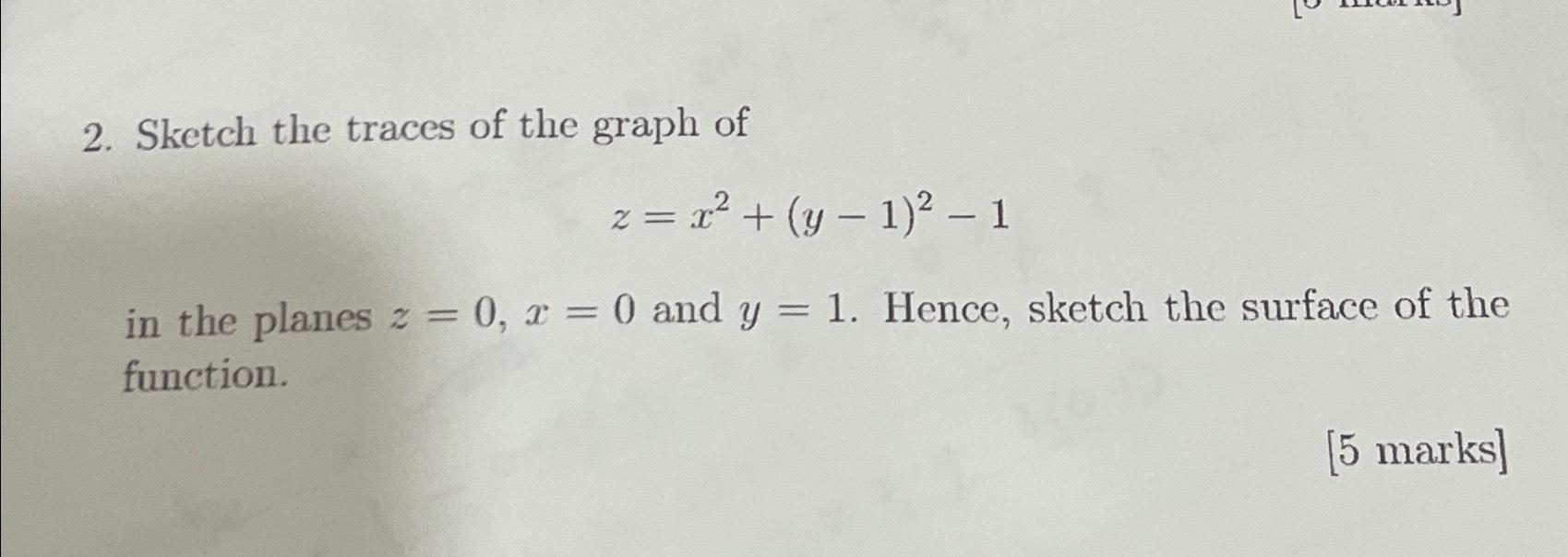 Solved Sketch the traces of the graph ofz=x2+(y-1)2-1in the | Chegg.com