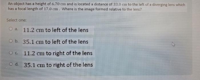 Solved An object has a height of 6.70 cm and is located a | Chegg.com