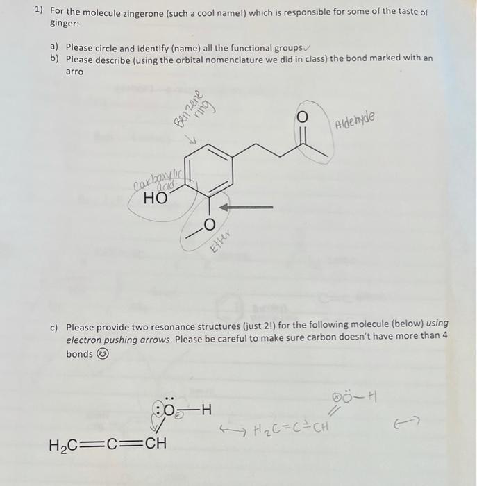 Solved 1) For the molecule zingerone (such a cool namel) | Chegg.com
