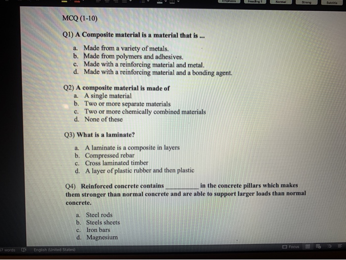 Solved Heading Normal Streng MCQ (1-10) Q1) A Composite | Chegg.com