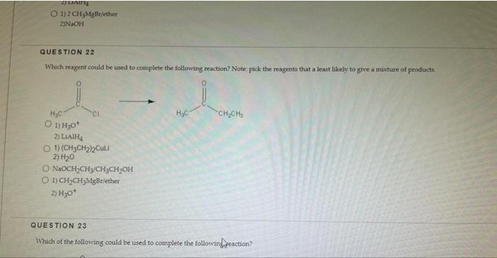 Solved 2) LIAI O 1) 2 CH3MgBr/ether 2)NaOH QUESTION 22 Which | Chegg.com Solved 2) LIAI O 1) 2 CH3MgBr/ether 2)NaOH QUESTION 22 Which | Chegg.com