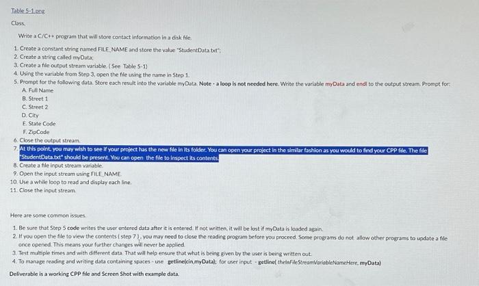 Solved Table 5-1.png Class, Write a C/C++ program that will | Chegg.com
