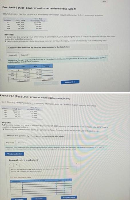 Solved 1 Exercise 9-3 (Algo) Lower of cost or net realizable | Chegg.com