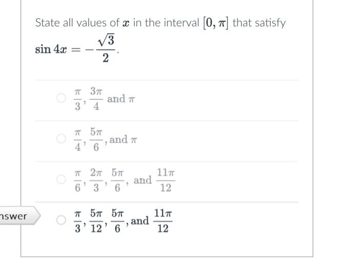 Solved State all values of x in the interval [0, pi], that | Chegg.com