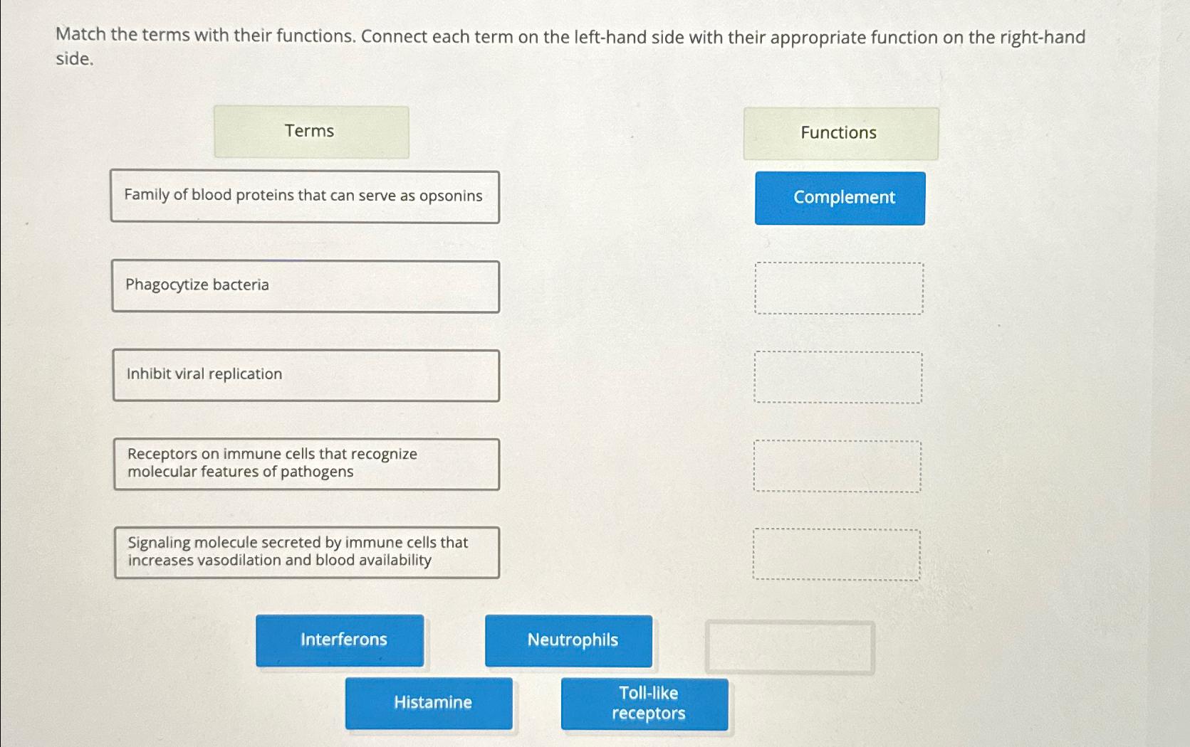 Solved Match the terms with their functions. Connect each | Chegg.com