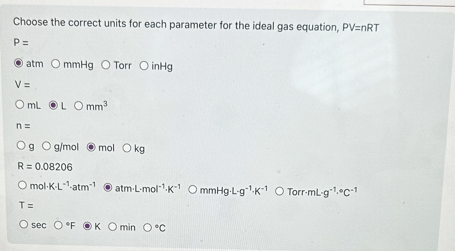 Solved Choose the correct units for each parameter for the | Chegg.com