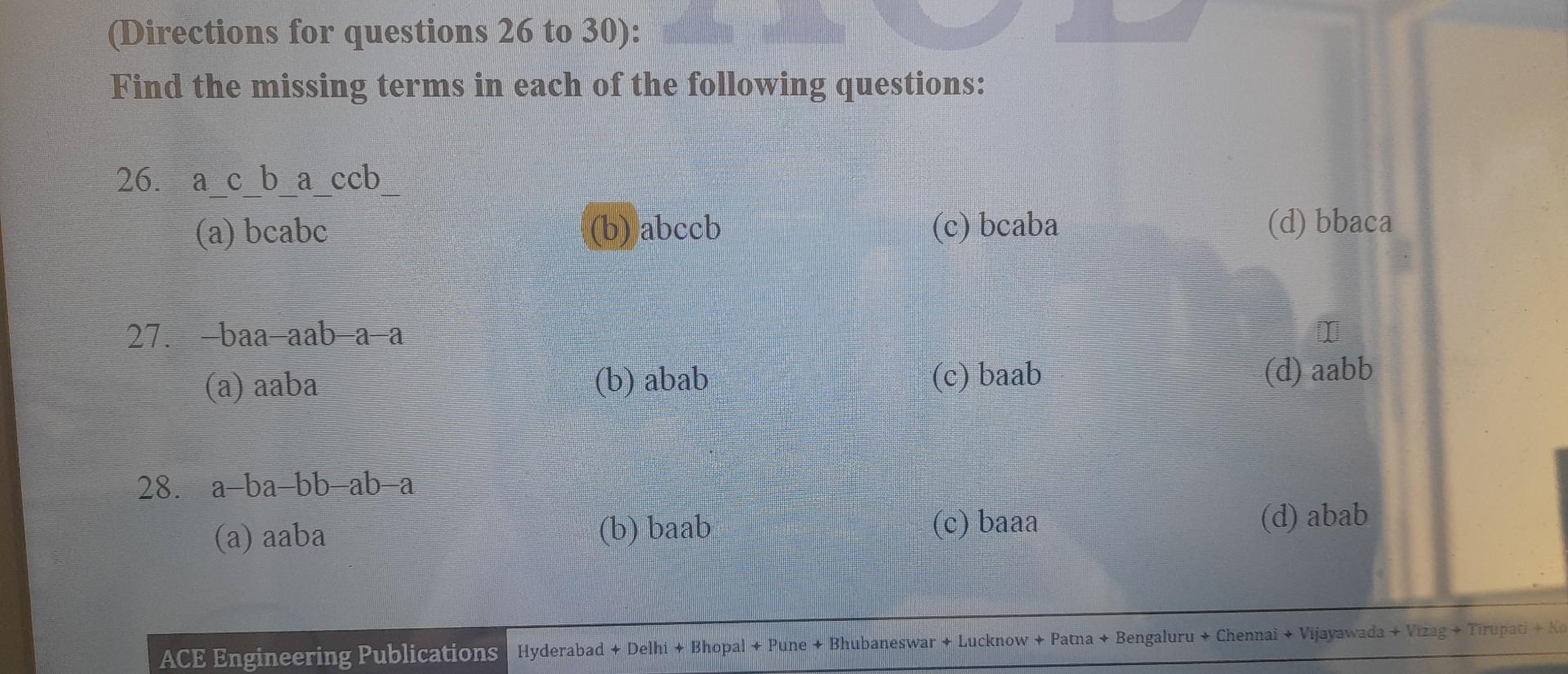 Solved (Directions for questions 26 to 30 ): Find the | Chegg.com