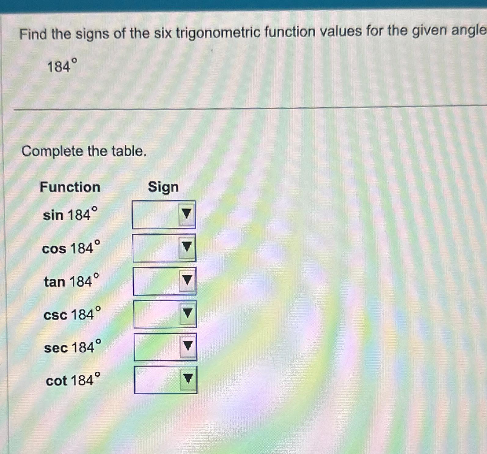 Solved Find the signs of the six trigonometric function | Chegg.com