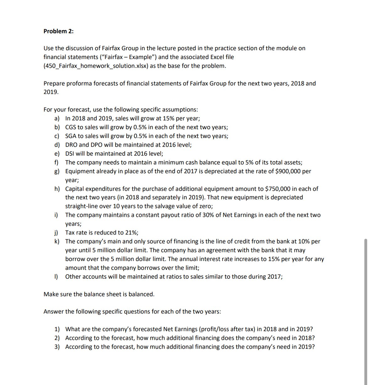 Solved Problem 2:Use the discussion of Fairfax Group in the | Chegg.com