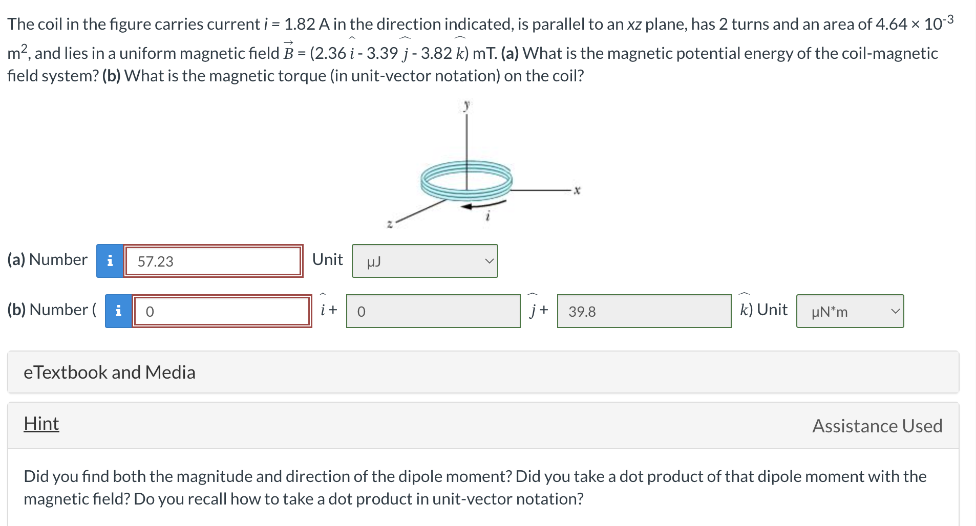 Solved The coil in ﻿the figure carries current i=1.82A in | Chegg.com