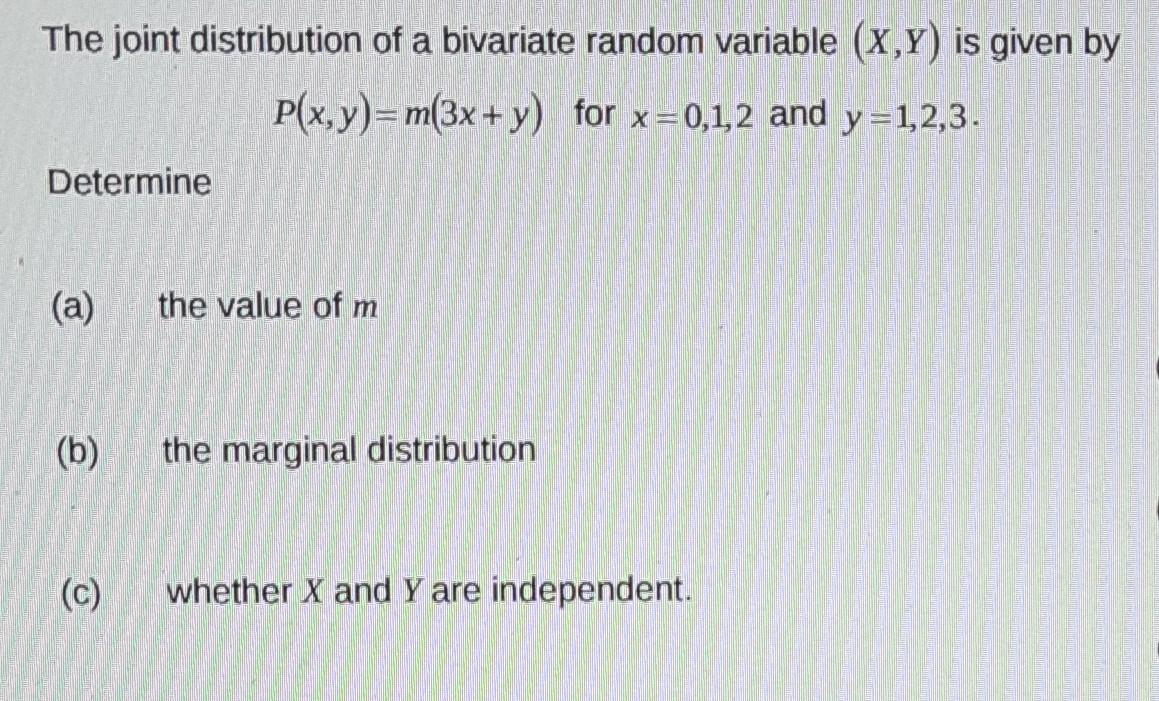 Solved The joint distribution of a bivariate random variable | Chegg.com