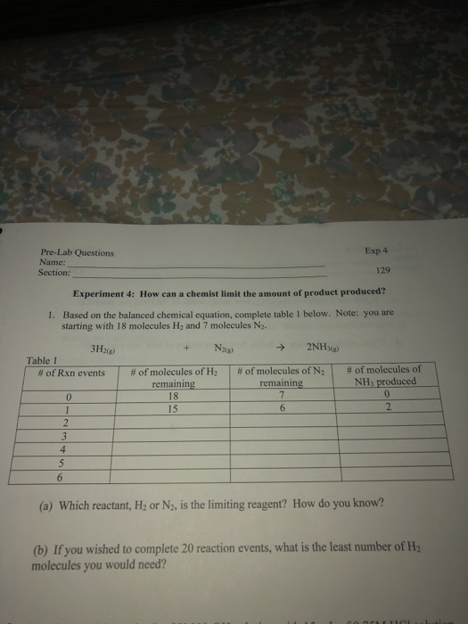 Solved Exp 4 Pre-Lab Questions Name Section: 129 Experiment | Chegg.com
