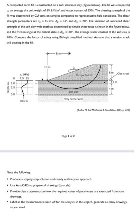 A compacted earth fill is constructed on a soft | Chegg.com