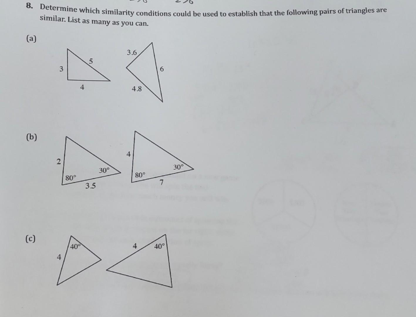 Solved 8. Determine which similarity conditions could be | Chegg.com