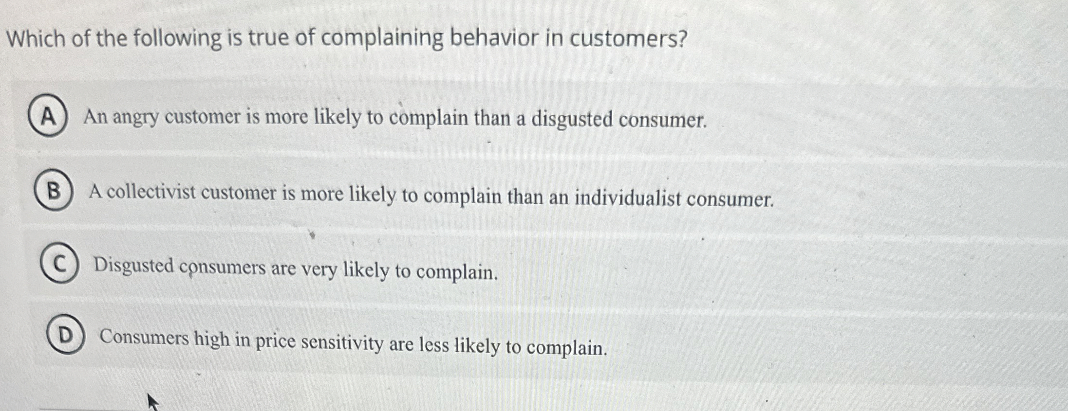 Solved Which of the following is true of complaining | Chegg.com