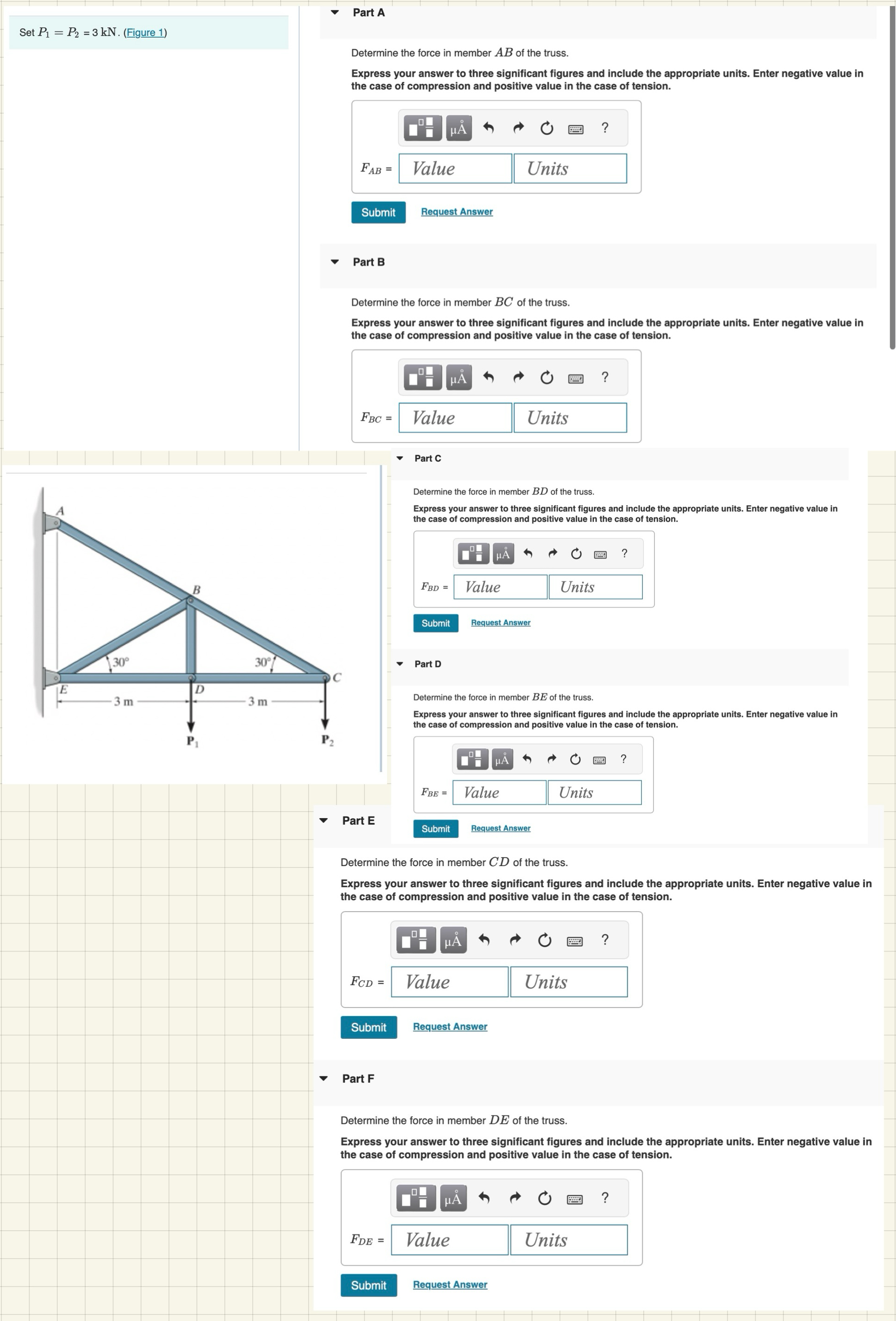 Solved Set P1 P2 3kn Figure 1 Part Adetermine The Force In