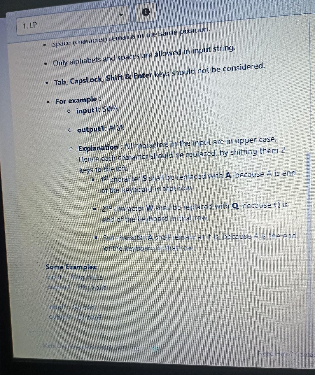Solved 1. LP - space (ciatacter) remams ui une same | Chegg.com