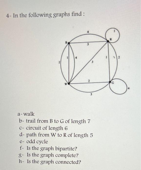 Solved 4- In the following graphs find: a-walk b- trail from | Chegg.com