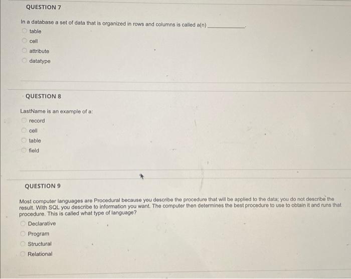 Solved A Row In The Database Represents An Record Field