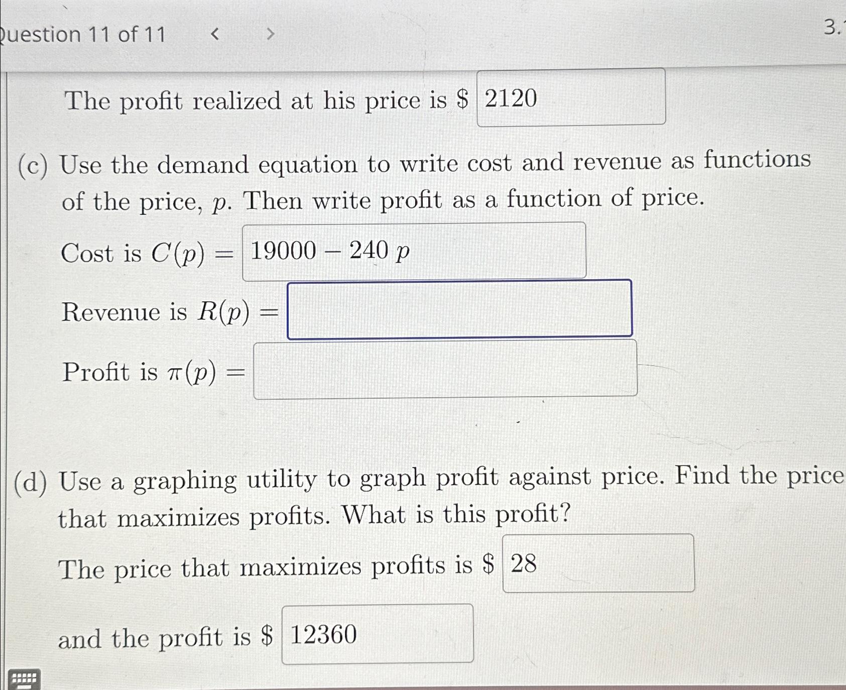 Solved Question 11 ﻿of 113.The profit realized at his price | Chegg.com
