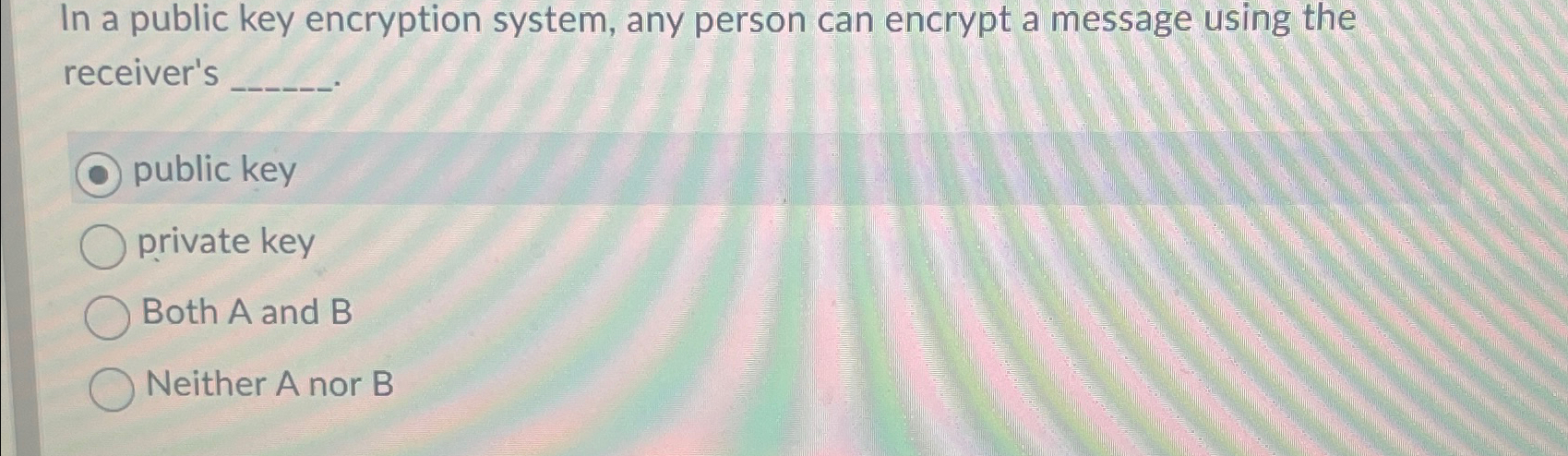 Solved In a public key encryption system, any person can | Chegg.com