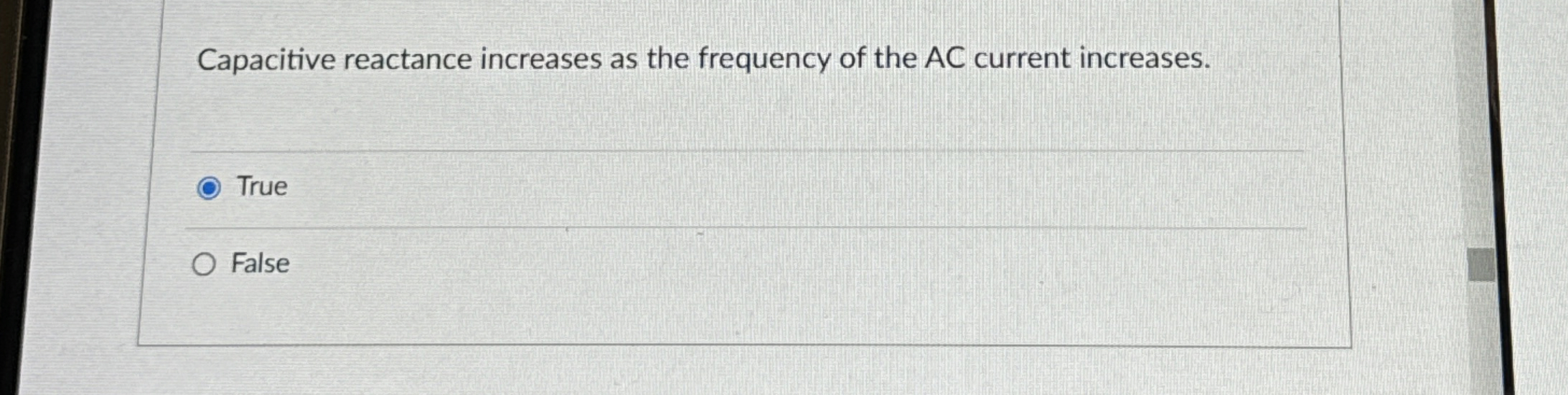 Solved Capacitive reactance increases as the frequency of | Chegg.com