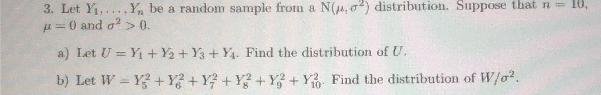 Solved Let Y1,dots,Yn ﻿be a random sample from a N(μ,σ2) | Chegg.com