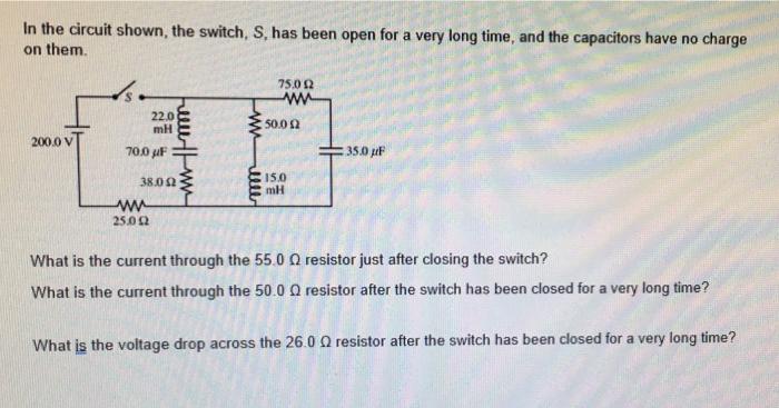 Solved In the circuit shown, the switch, S, has been open | Chegg.com