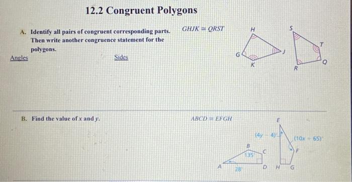 Solved 12.2 Congruent Polygons A. Identify all pairs of | Chegg.com
