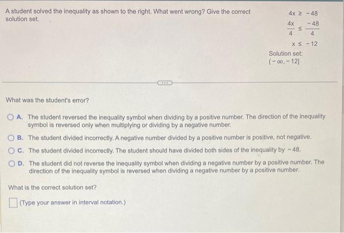 Solved A student solved the inequality as shown to the | Chegg.com Solved A student solved the inequality as shown to the | Chegg.com