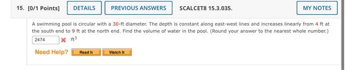 Solved A swimming pool is circular with a 30 -ft diameter. | Chegg.com