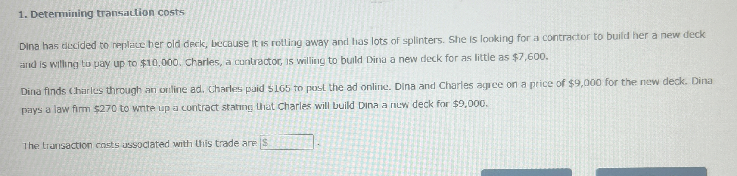 Solved Determining transaction costsDina has decided to | Chegg.com