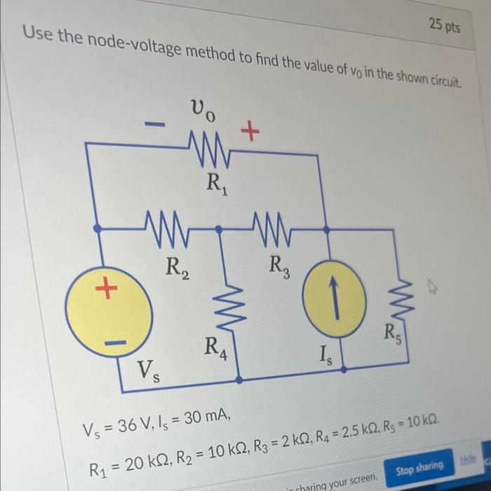 Solved Use the node-voltage method to find the value of v0 | Chegg.com