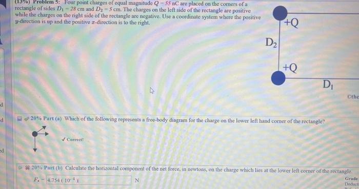 Solved (13\%) Problem 5: Four point charges of equal | Chegg.com