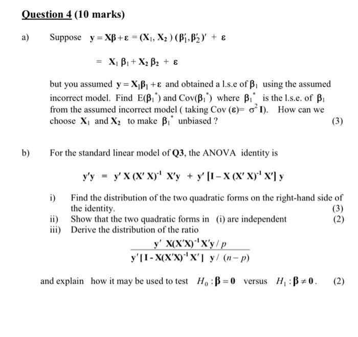 Solved Suppose y=Xβ+ε=(X1,X2)(β1′,β2′)′+ε=X1β1+X2β2+ε but | Chegg.com