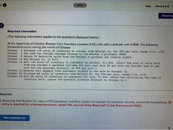 Solved Saved Help Save & Exit Check my Required information | Chegg.com