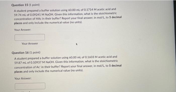 Solved A student prepared a buffer solution using 60.00 mL | Chegg.com
