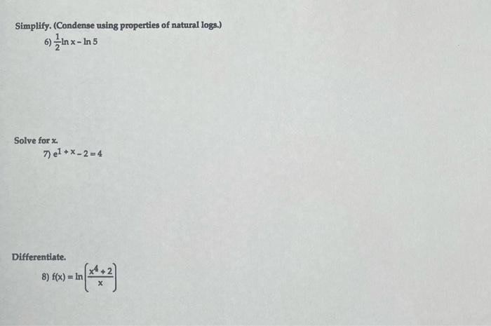 Solved Simplify. (Condense using properties of natural | Chegg.com