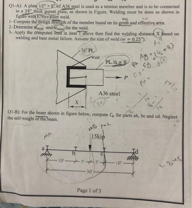 Solved Q1-A): A plate 1/2" x 8"of A36 steel is used as a | Chegg.com